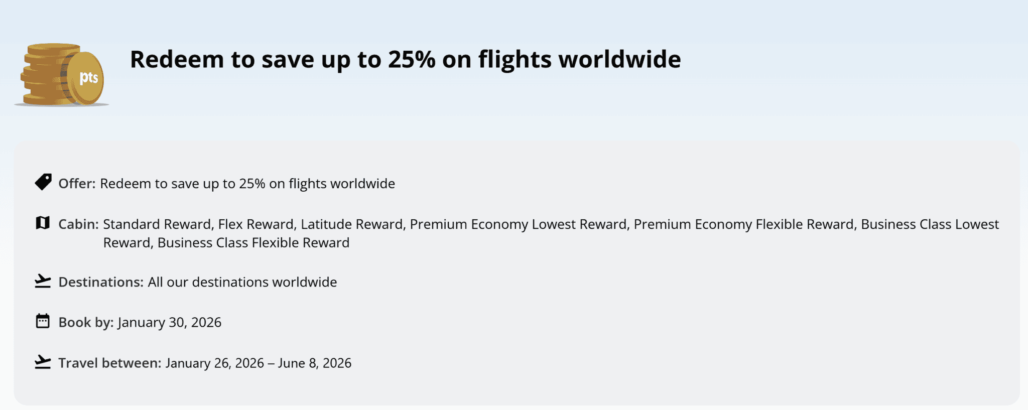 Air Canada Award Flight with up to 25% Discount Untill 30 Jan 26
